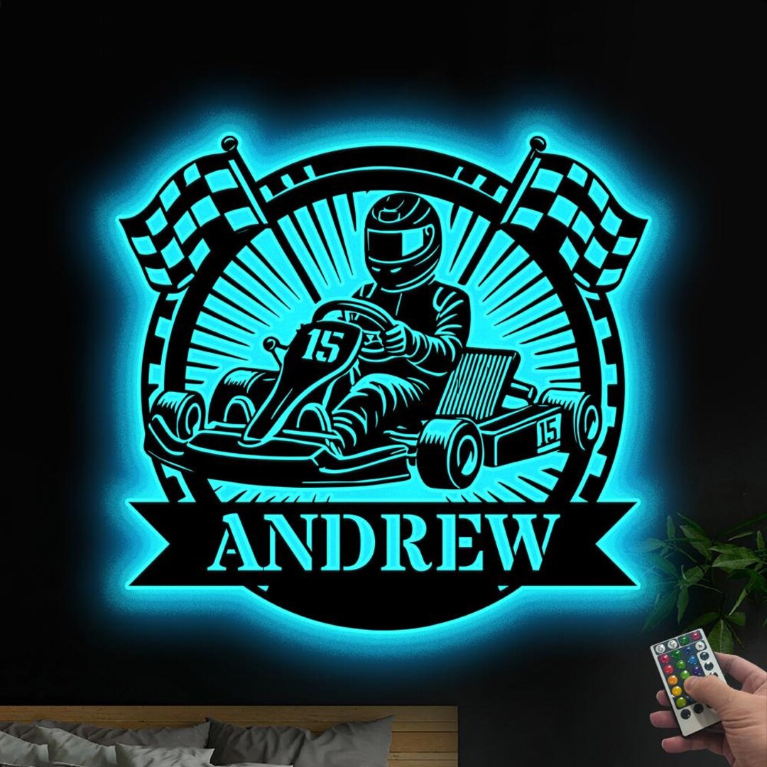 Personalized Go Kart Racing Metal Sign With LED Light, Custom Go Kart ...