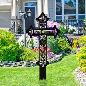 Personalized Memorial Metal Cross Stake, Grave Marker, Sympathy Gifts ...