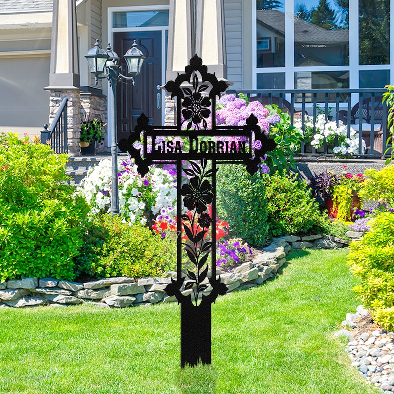 Personalized Memorial Metal Cross Stake, Grave Marker, Sympathy Gifts ...