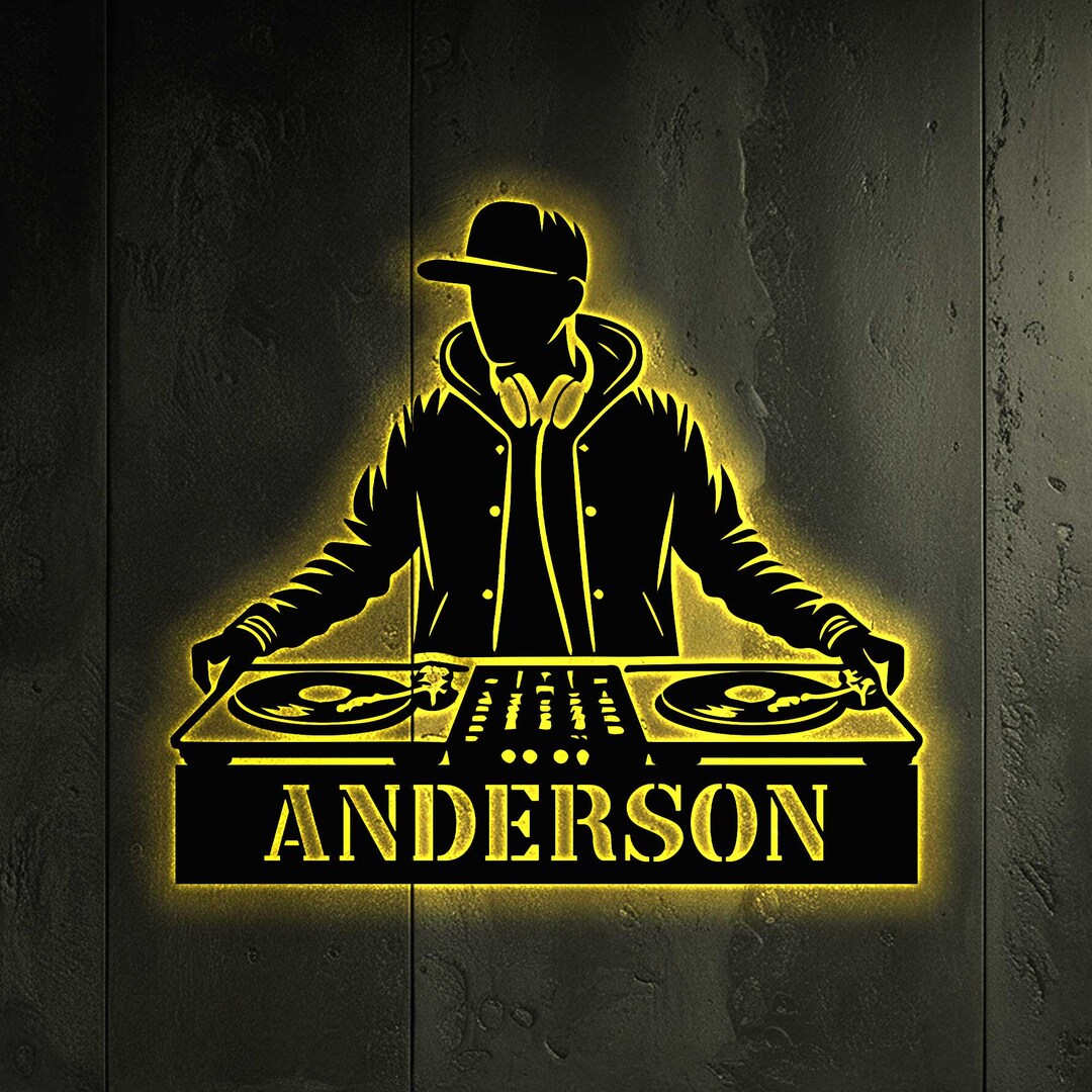 Custom DJ Metal Wall Art With LED Light, Dj Player Metal Sign, Dj ...