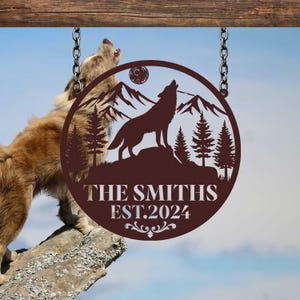 Personalized Howling Wolf Metal Sign, Wolf Wall Decor, Custom Last Name ...