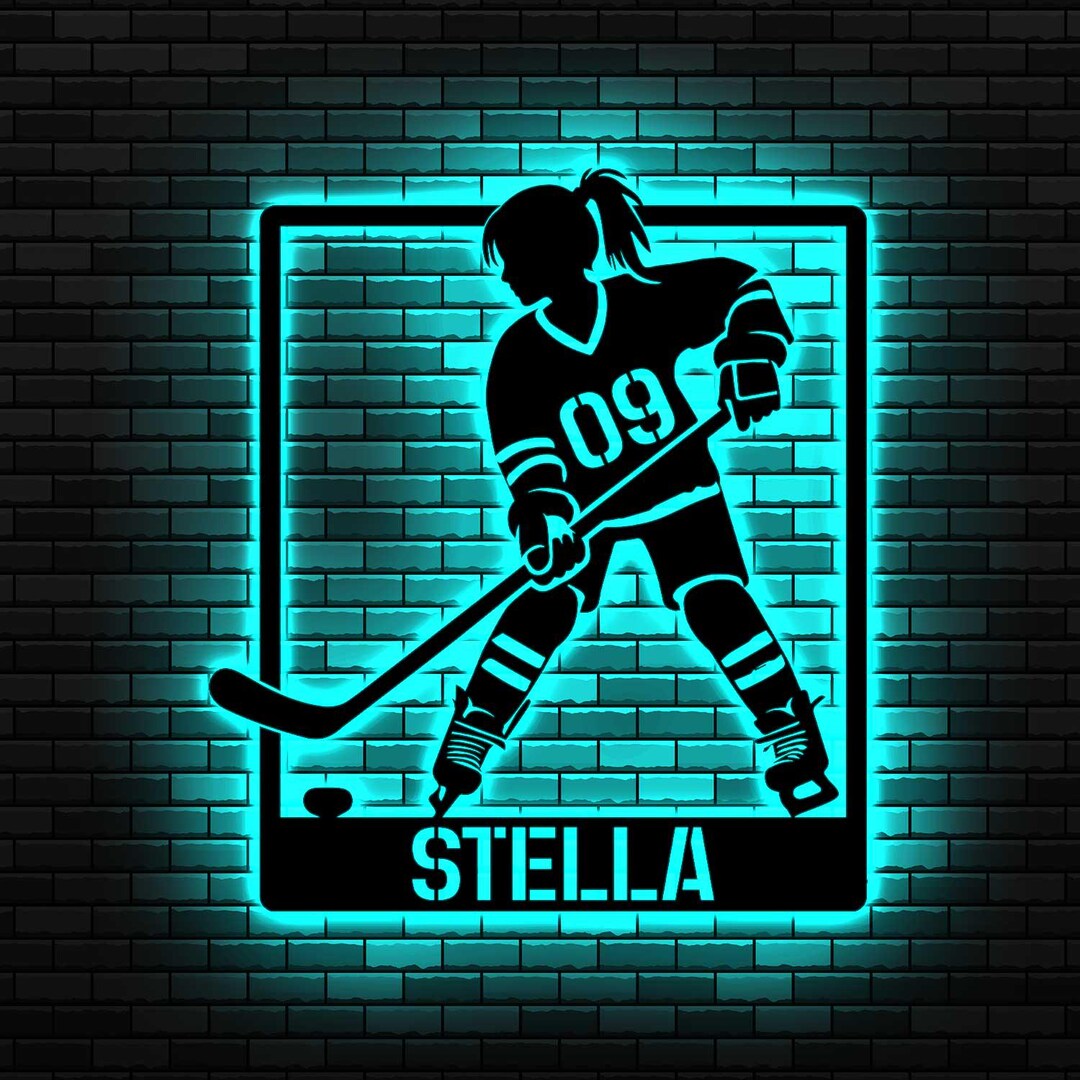 Custom Female Ice Hocey Metal Sign With Led Lights, Hockey Metal Sign ...