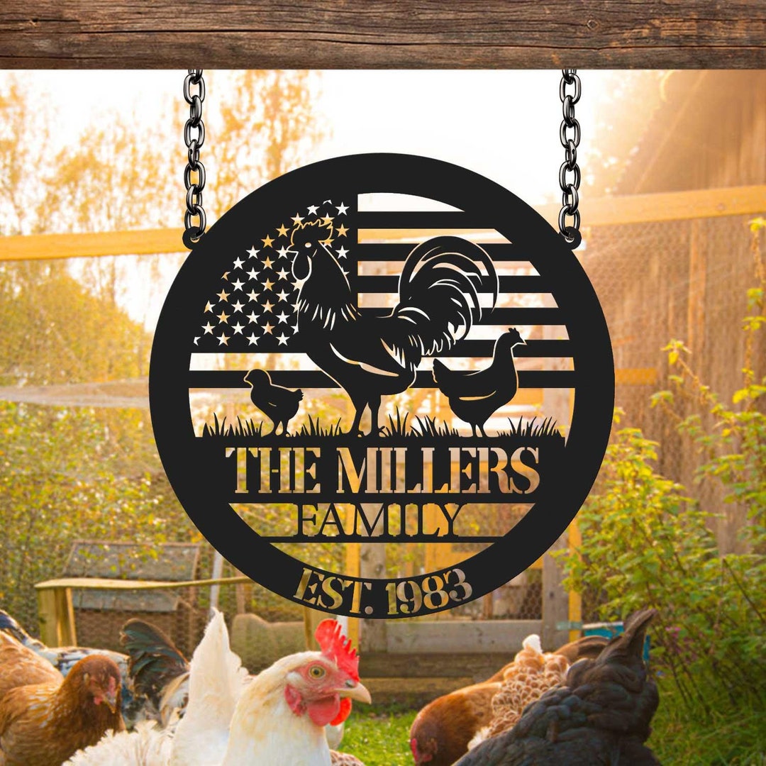 Chicken Coop Sign Personalized, Chicken Family Sign, US Chicken Farm ...
