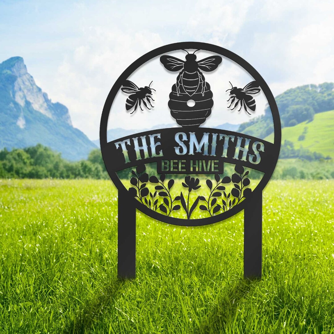 Personalized Honey Bee Metal Stake, Bee Farm Sign, Bee Keeper Gift, Bee ...