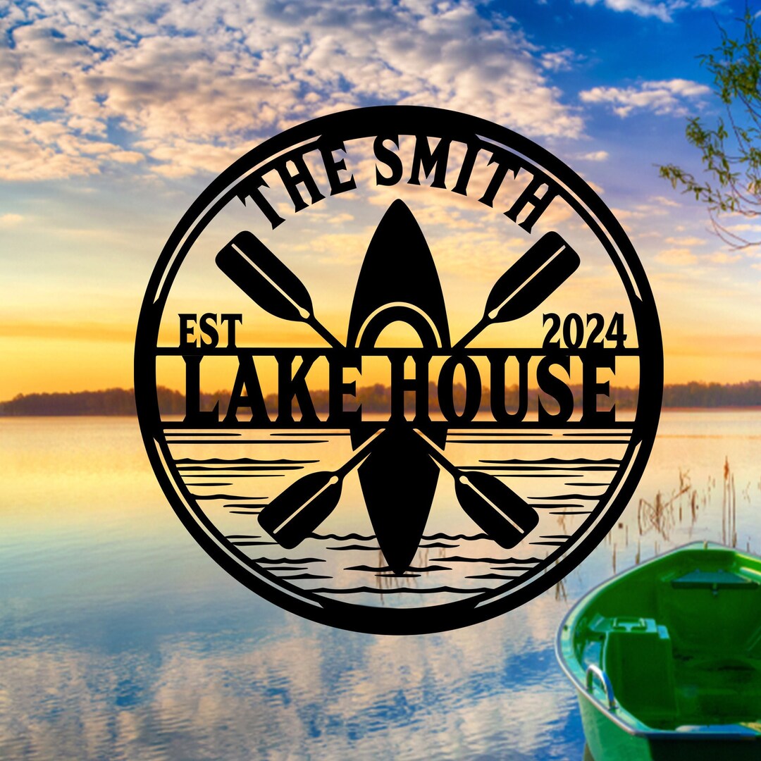 Custom Lake Scene Metal Sign, Lake House Sign, Personalized Family Name ...