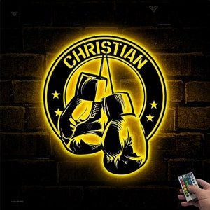 Custom Boxing Gloves Metal Sign With LED Light, Personalized Boxer Name ...