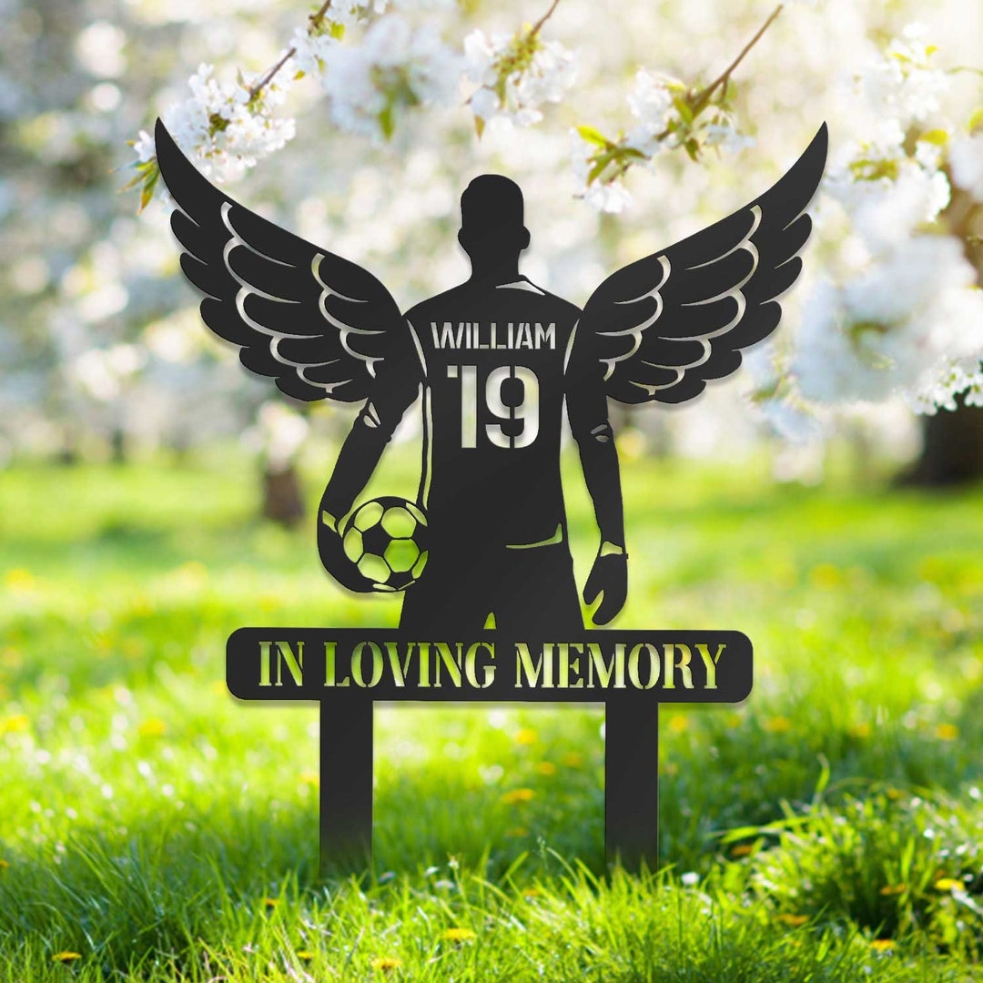 Custom Soccer Memorial Stake, Soccer Player With Wings, Grave Markers ...