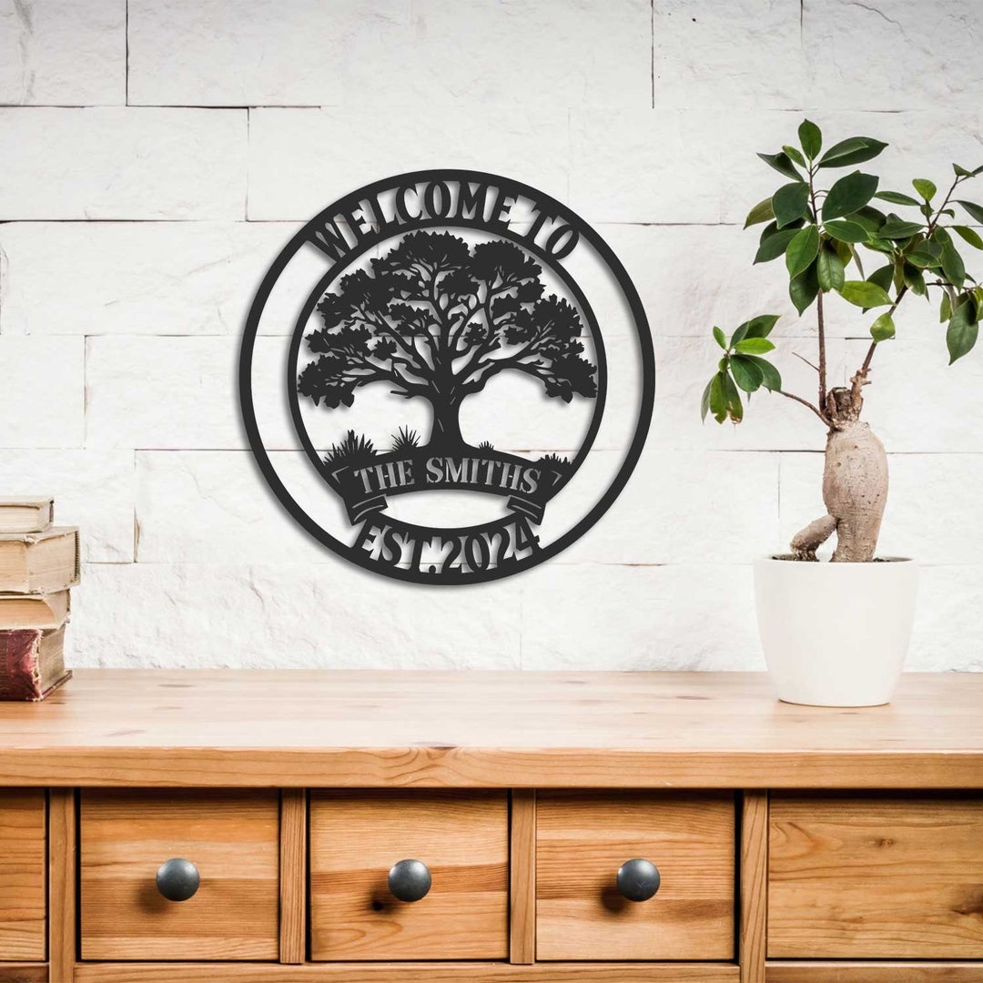 Custom Oak Tree Metal Wall Art, Oak Tree Metal Sign, Family Name Sign ...