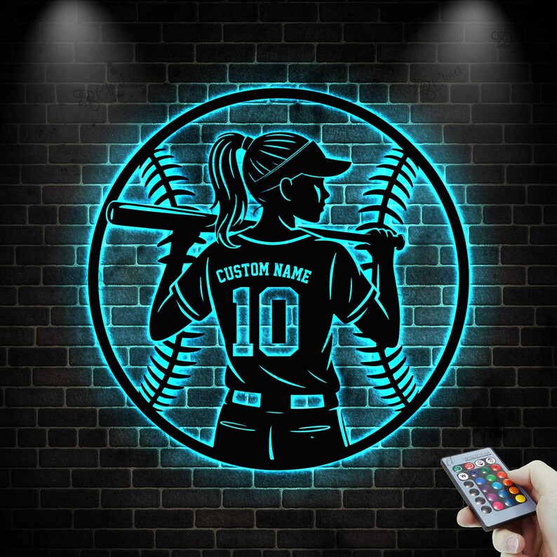 Personalized Softball Player Sign LED Lights, Baseball Metal Sign ...