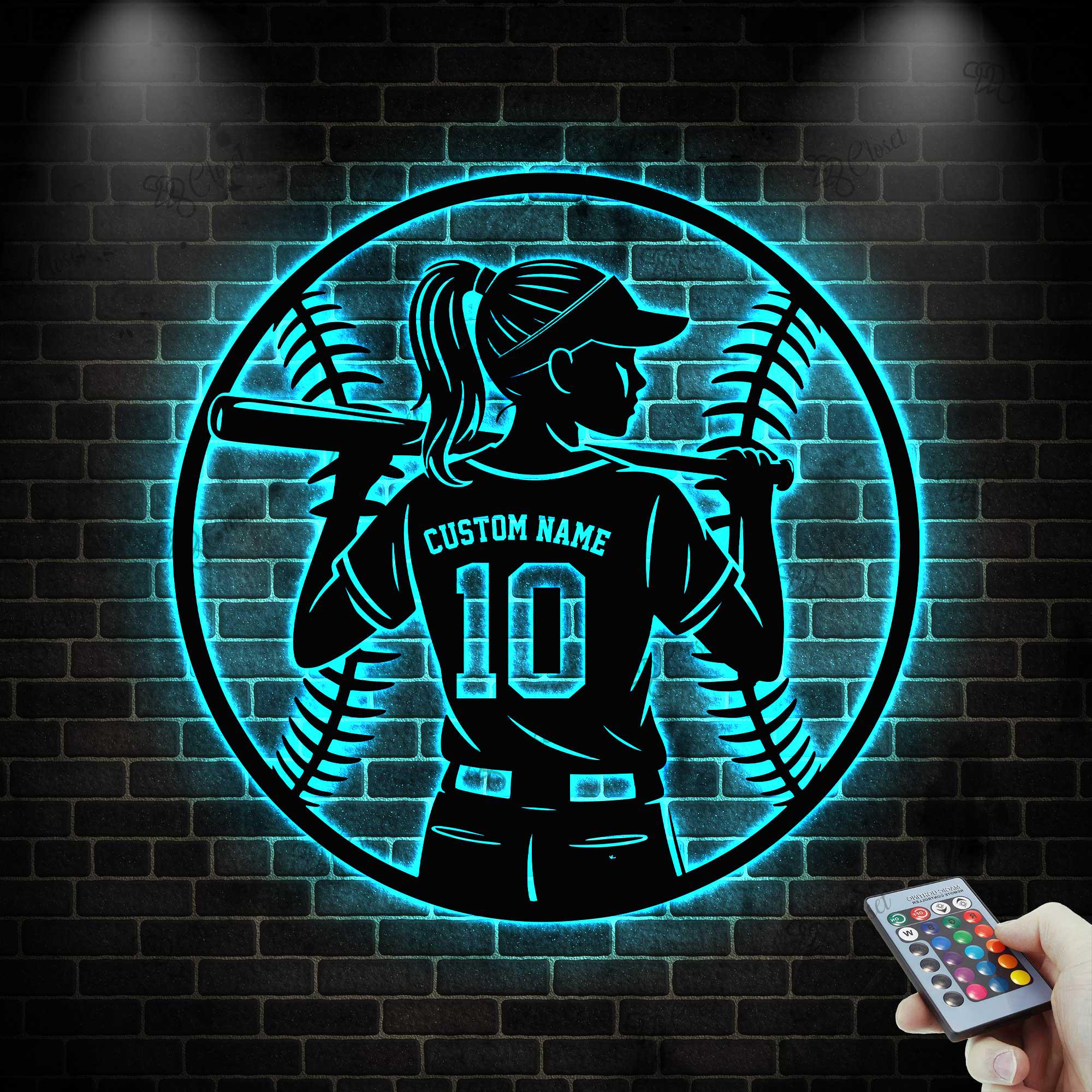 Personalized Softball Player Sign LED Lights, Baseball Metal Sign ...