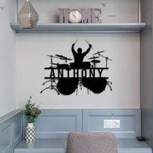 Custom Drum Metal Sign With LED Lights, Personalized Drummer Name Sign ...