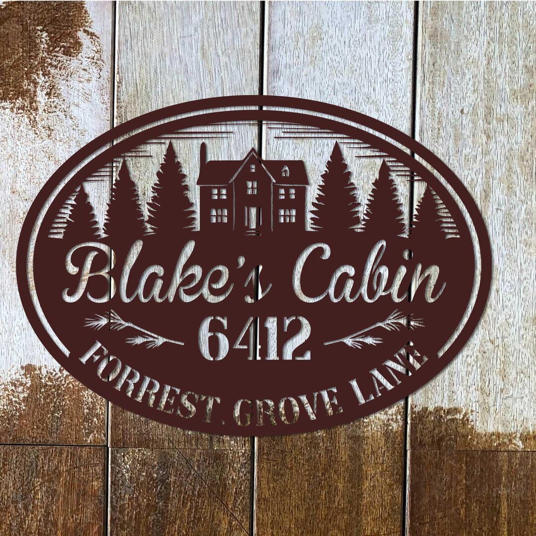 Personalized Metal Cabin Name Sign, Pine Tree Cabin Metal Sign, Deer ...