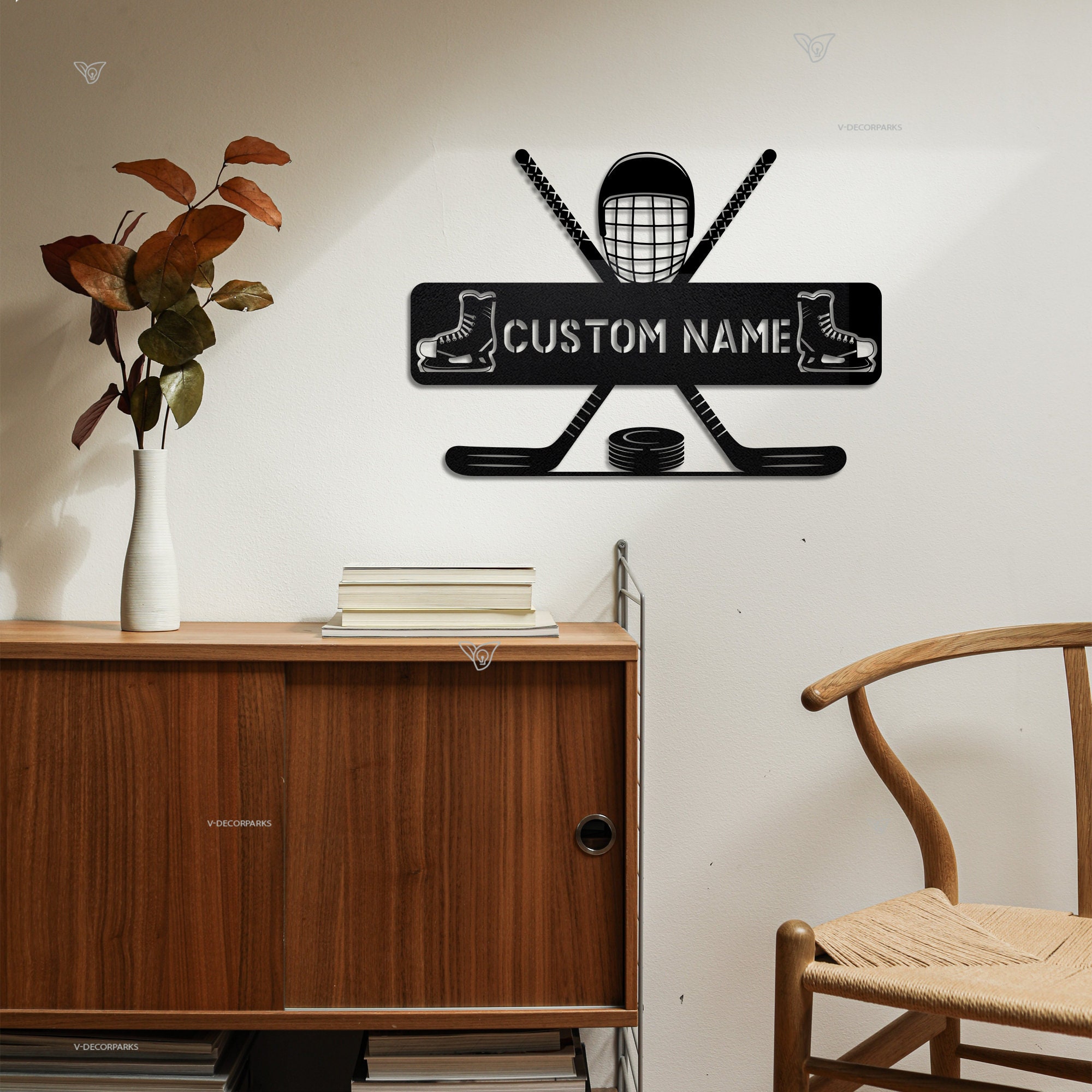 Custom Hockey Metal Wall Art With LED Light, Personalized Hockey Player ...