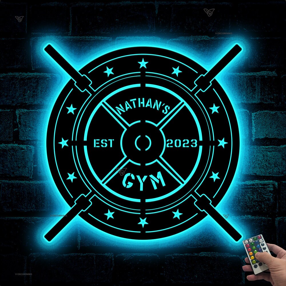 Personalized Home Gym Sign With LED Lights, Gym Weight Plate Sign, Home ...