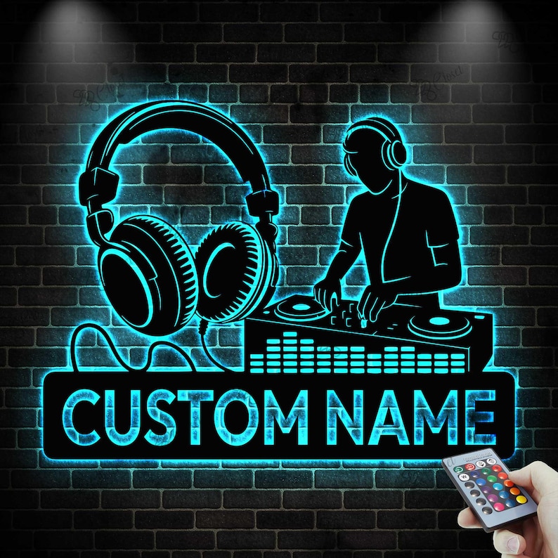Custom DJ Metal Sign With Led Light, Personalized DJ Name Sign, DJ Wall ...