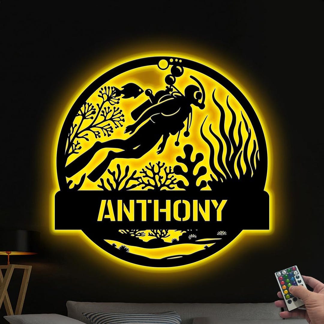 Custom Scuba Diver Sign With Led Light, Scuba Diving Metal Sign ...