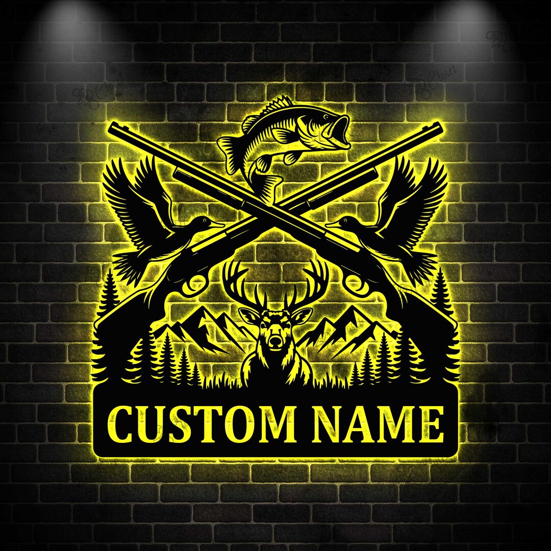 Personalized Hunting Name Sign LED Light, Deer Hunting and Fishing Sign ...