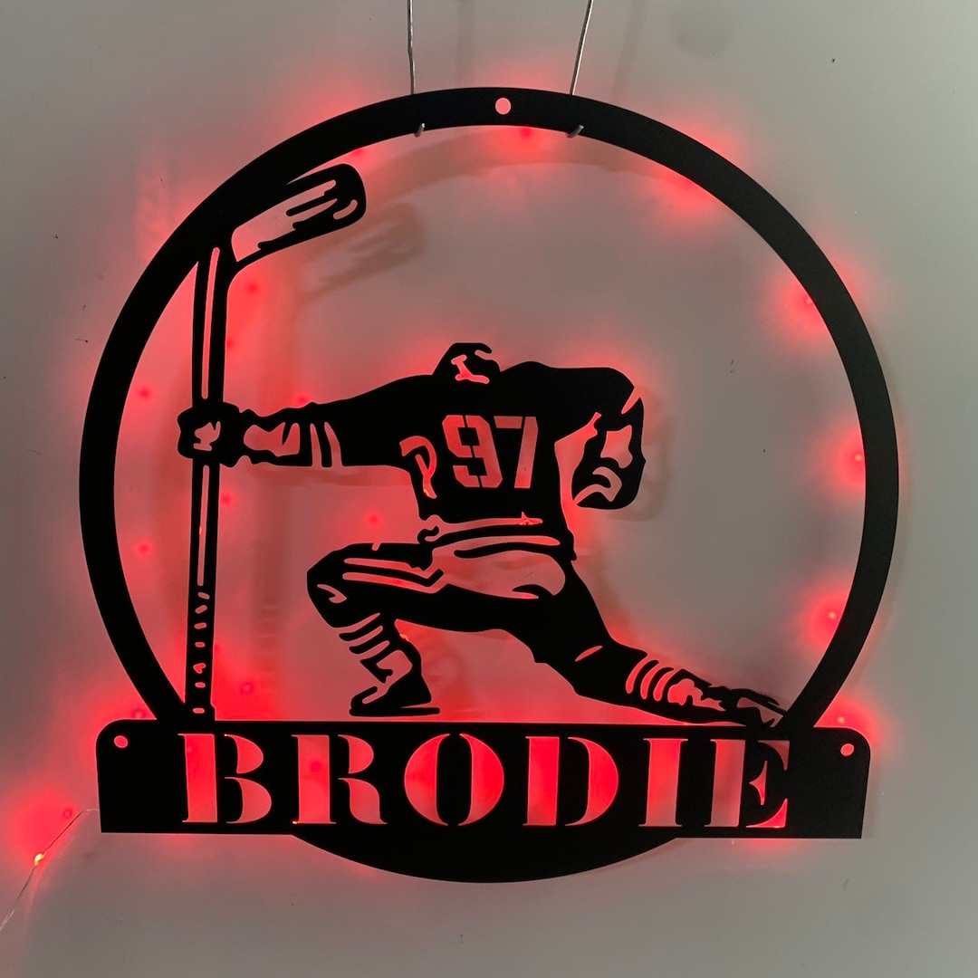 Custom Hockey Player Metal Sign With LED Lights, Hockey Player Gifts ...