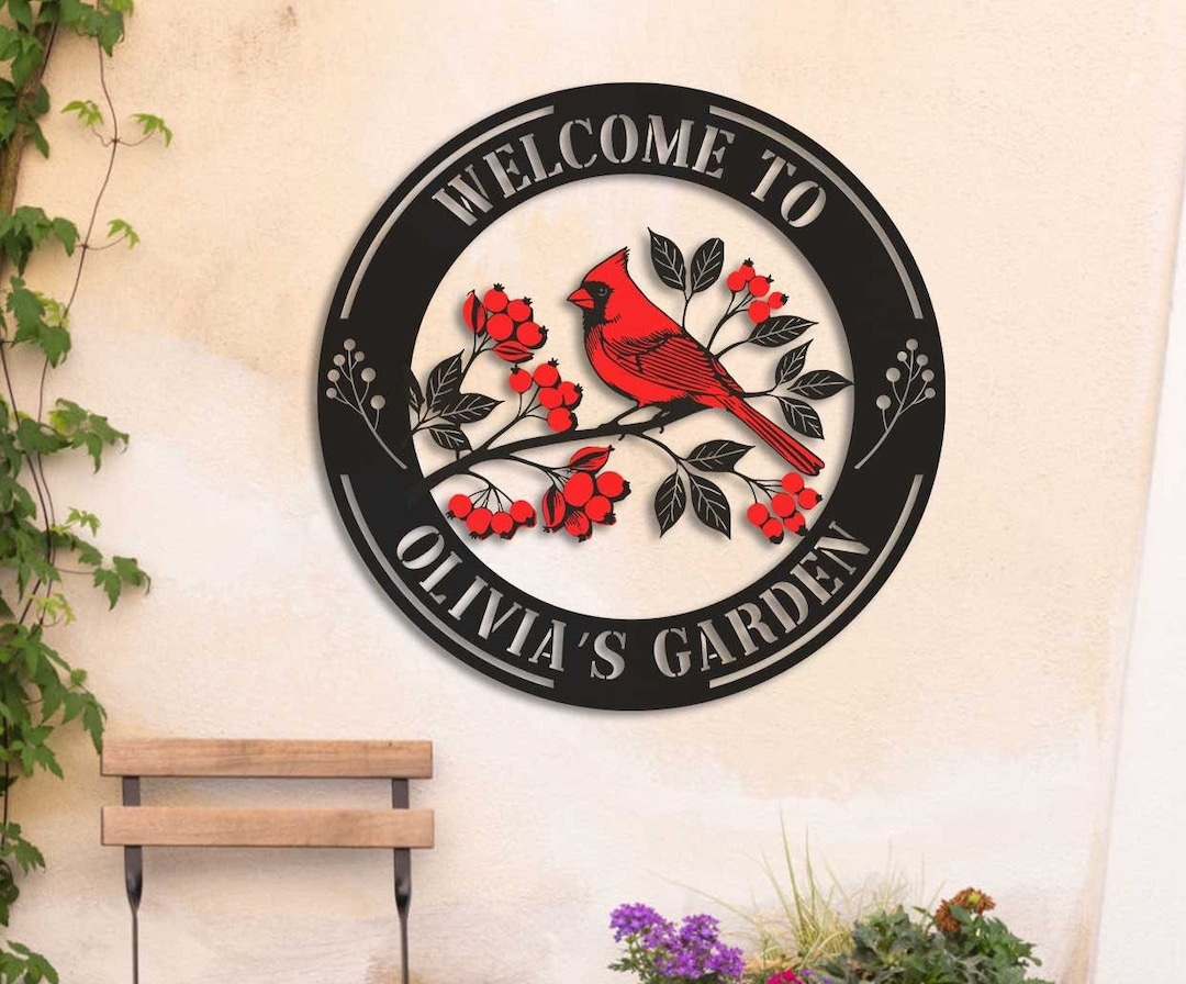 Personalised Cardinal Garden Sign, Metal Red Cardinal, Cardinal on ...