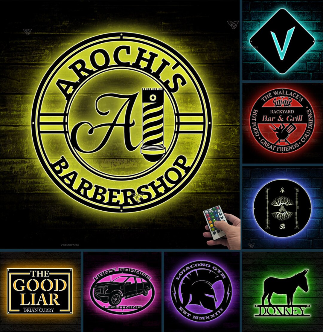 Custom Logo Design Metal Sign With LED Lights, Company Name Sign ...