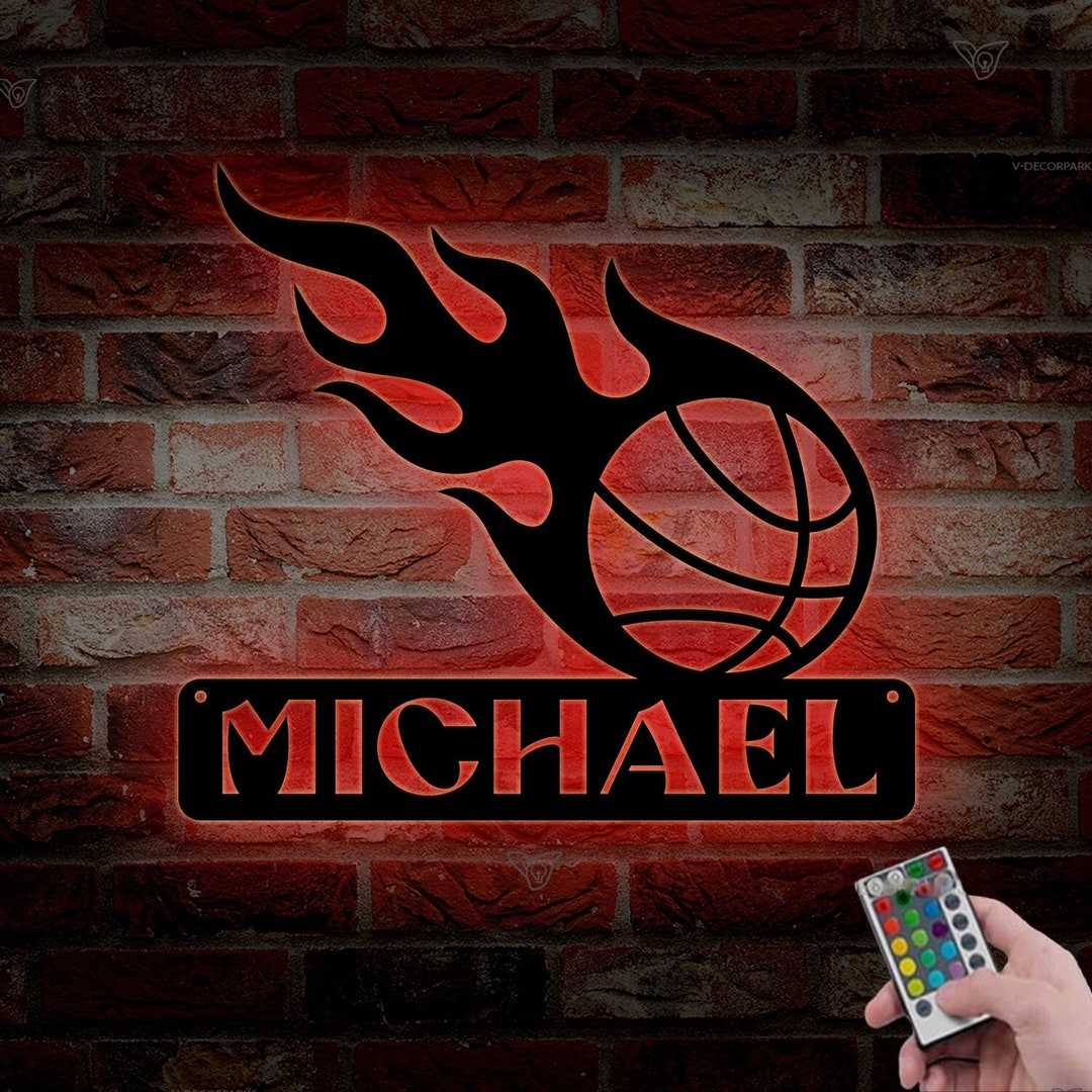 Custom Basketball Metal Sign With LED Light, Personalized Basketball ...
