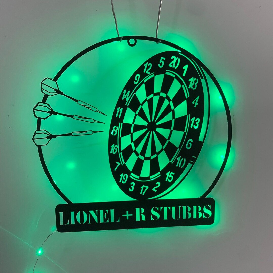 Custom Dartboard Metal Sign With Led Lights, Dart Game Metal Wall Art ...