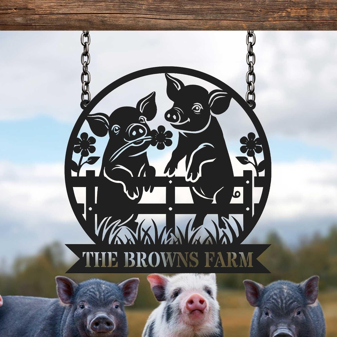 Personalized Pig Metal Farm Sign, Custom Pig Farm Name Sign, Pig Lovers ...