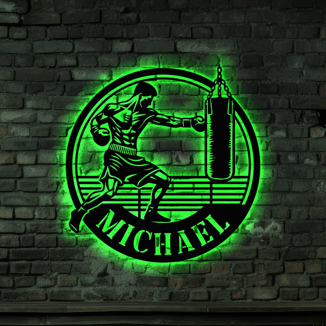 Custom Boxing Metal Sign With Led Lights, King Boxer Name Sign, Home ...