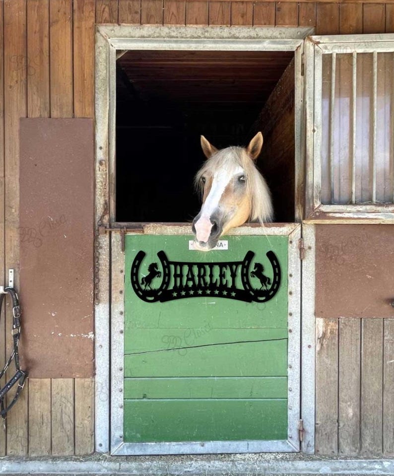 Custom Horse Ranch Metal Sign, Horseshoe Stable Name Plaque, Horse ...