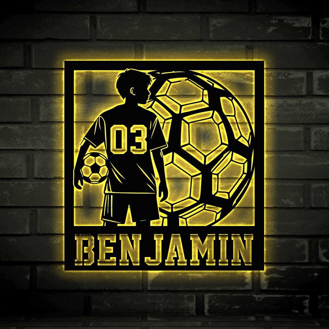 Personalization Soccer Metal Wall Art With LED Light, Personalized ...