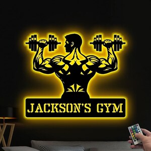 Personalized Gym Metal Wall Art LED Light, Custom Gym Metal Sign, Gym ...
