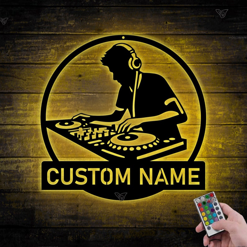 Custom DJ Metal Wall Art With Led Lights, Personalized Deejay Name Sign ...