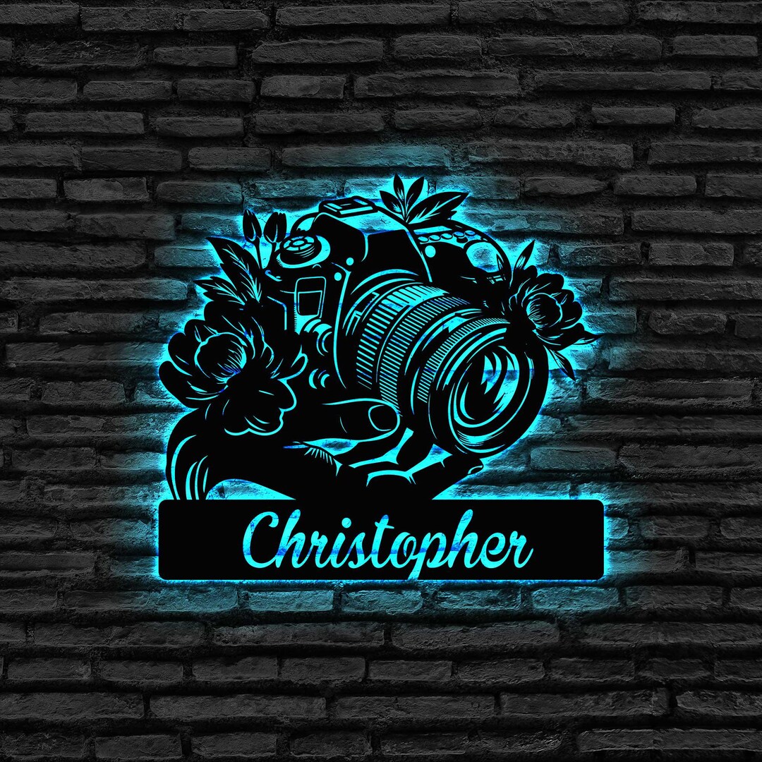 Custom Camera Metal Sign With Led Light, Custom Photographer Name Sign ...