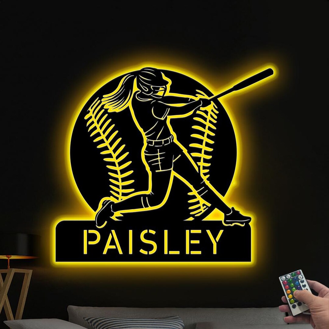 Custom Softball Metal Sign Led Light, Softball Wall Decor, Softball ...