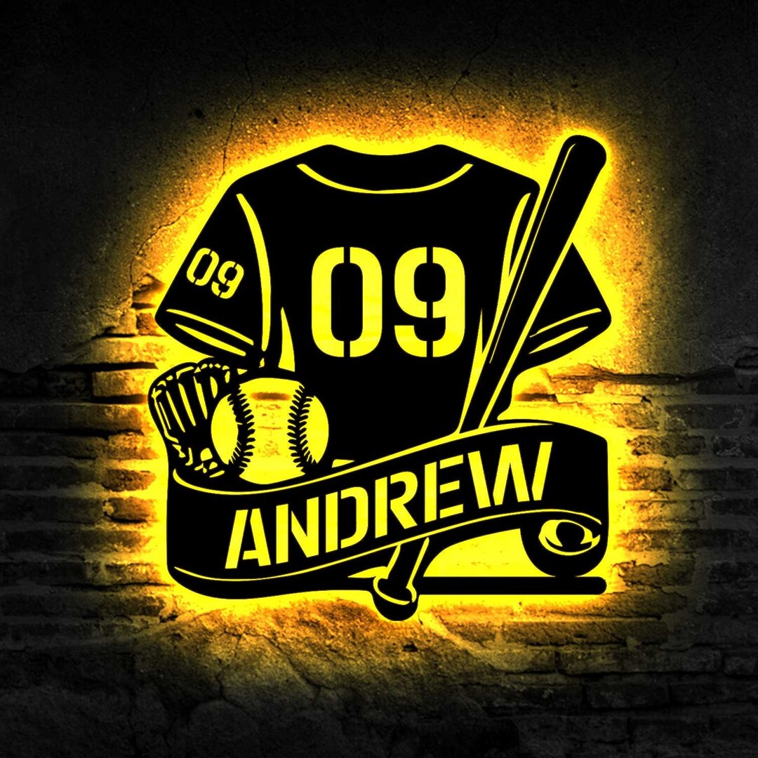 Custom Baseball Metal Sign With Led Light, Personalized Baseball Name ...