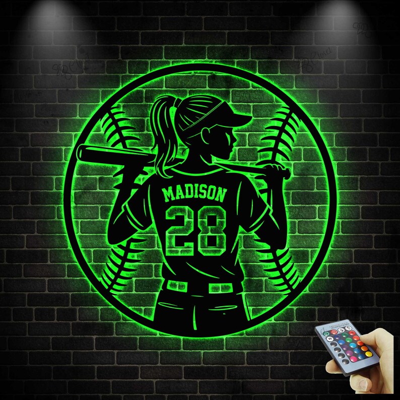 Personalized Softball Player Sign LED Lights, Baseball Metal Sign ...