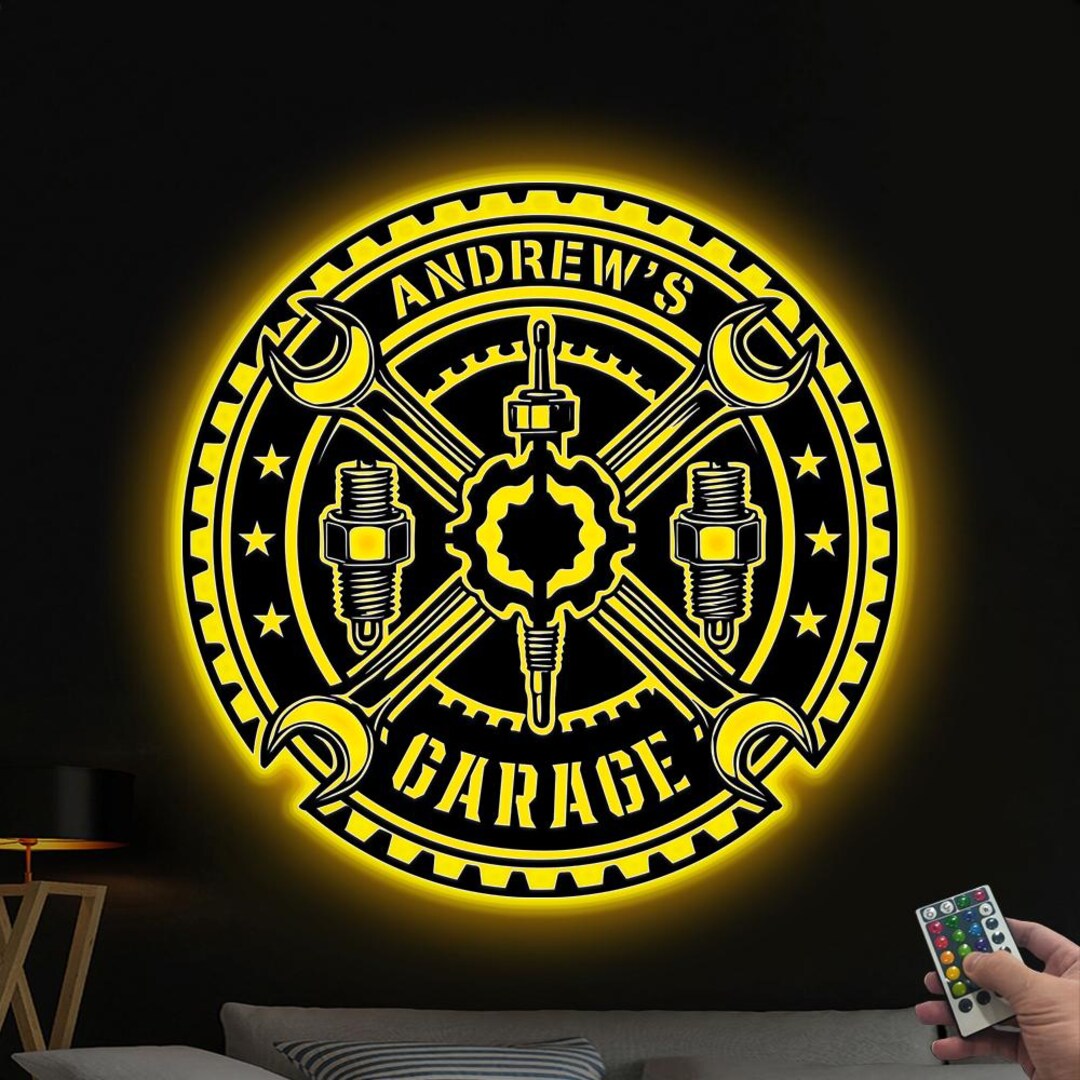 Custom Mechanic Garage Metal Wall Art LED Light, Personalized Workshop ...
