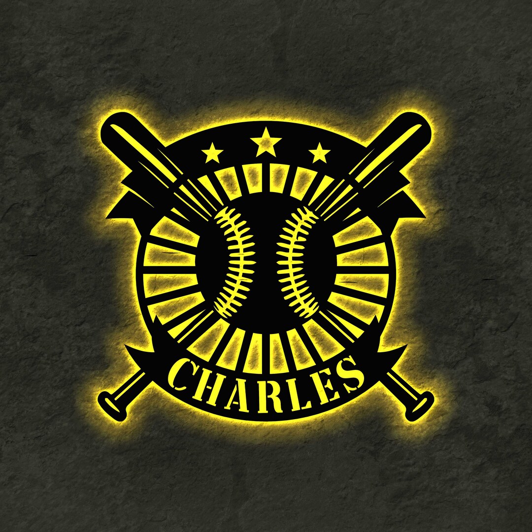 Custom Baseball Metal Sign With Led Lights, Baseball Name Sign ...