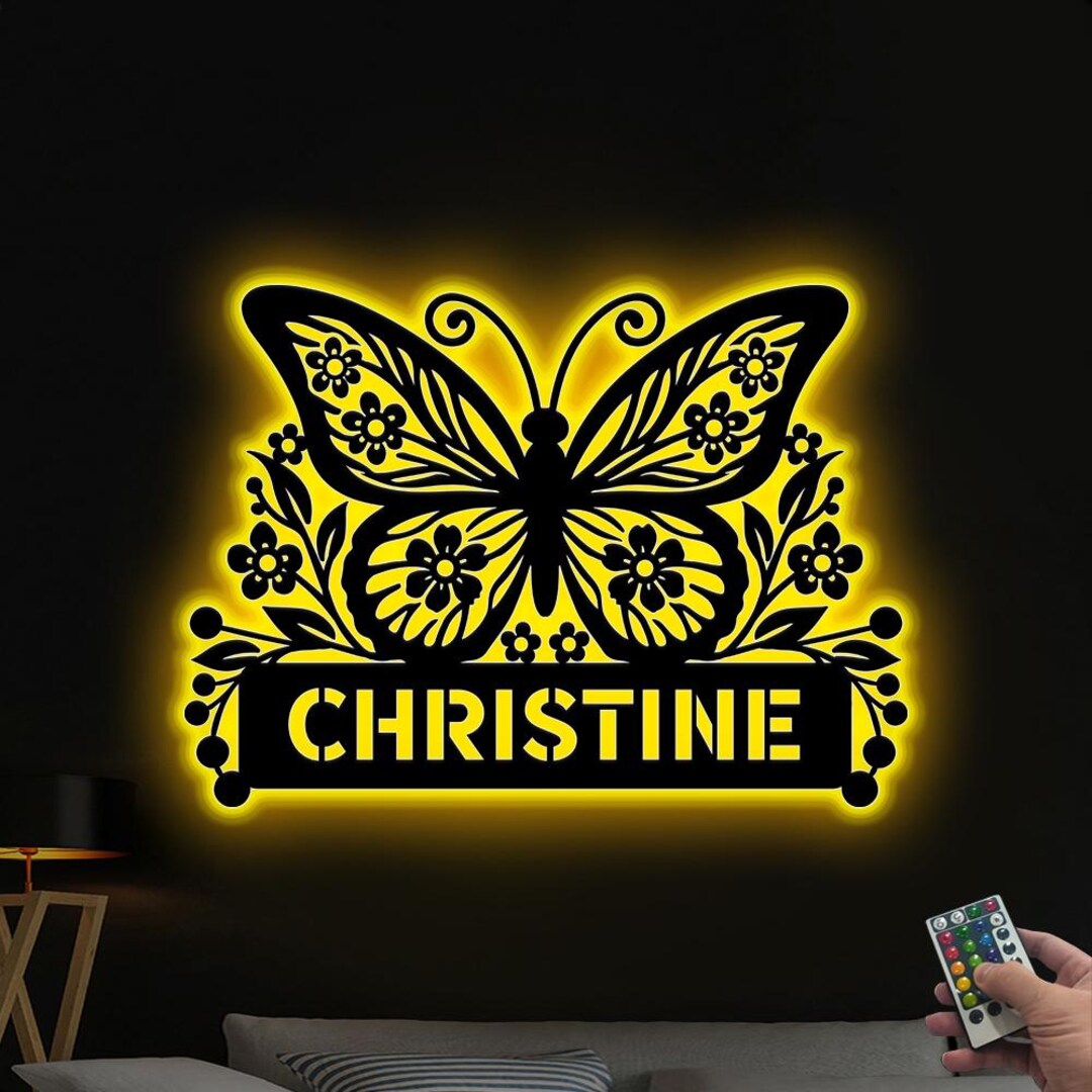 Custom Butterfly Metal Sign, Personalized Name Wall Art, Butterfly Room ...