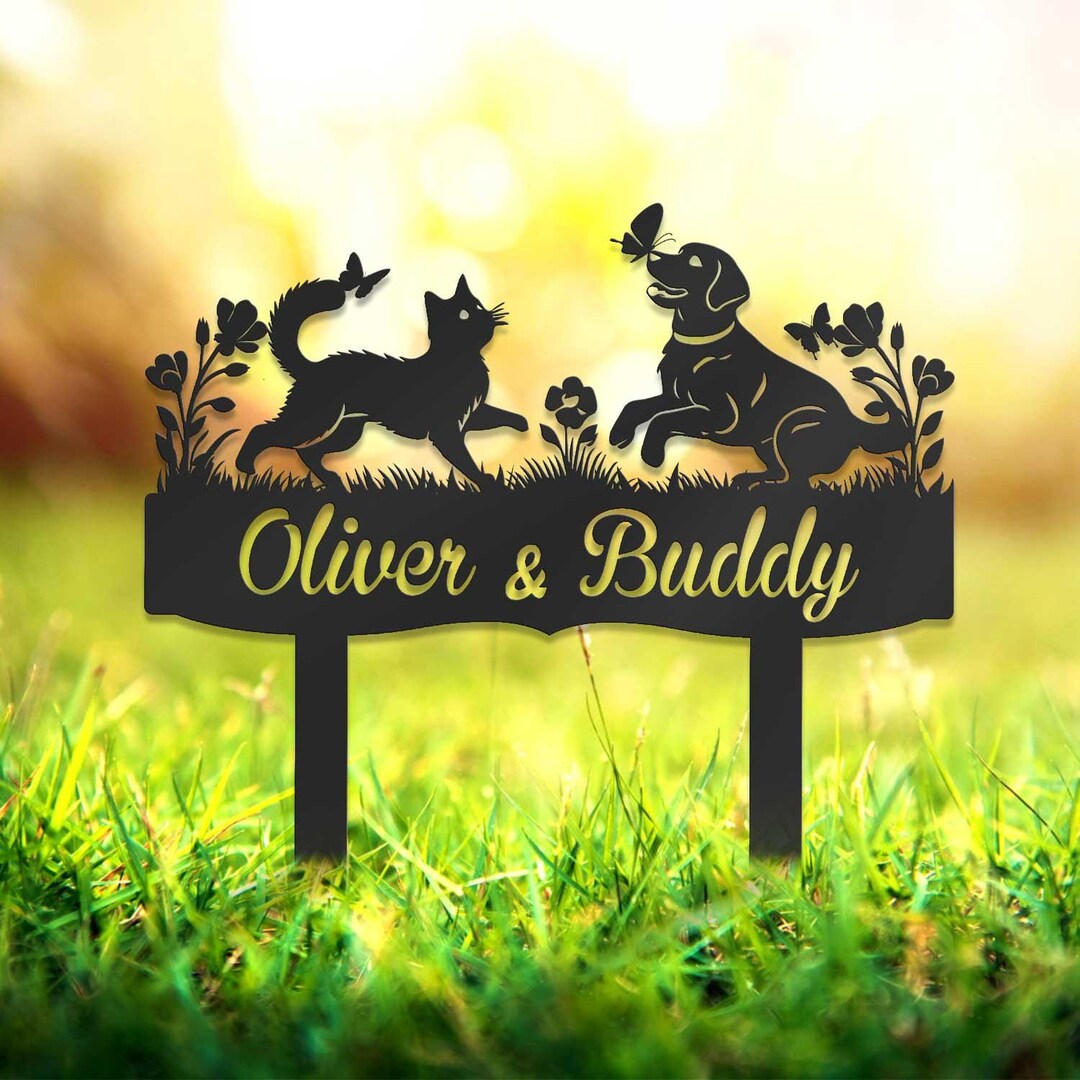 Custom Dog and Cat Metal Stake, Dog and Cat Garden Sign, Personalized ...