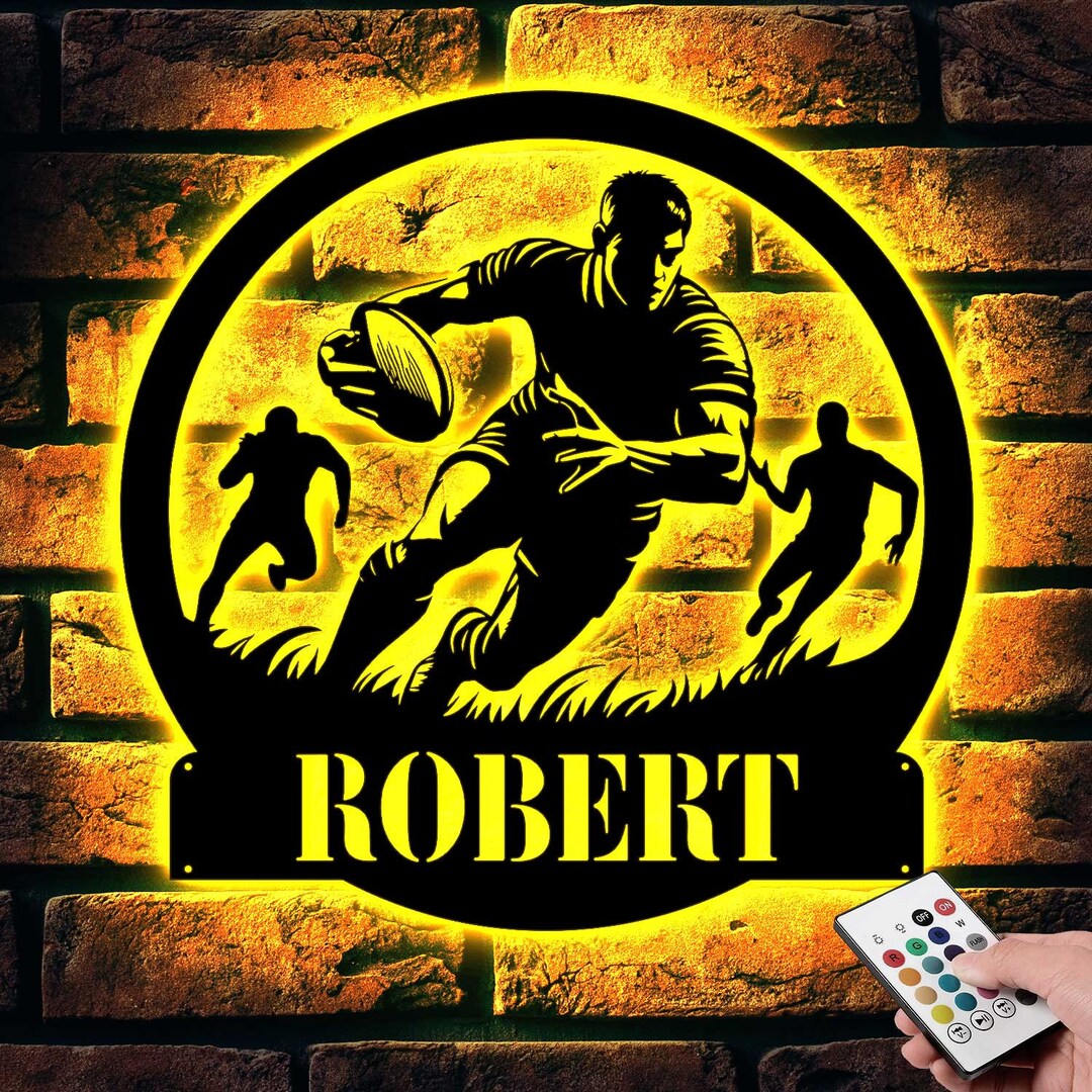 Custom Rugby Metal Wall Art With LED Lights, Rugby Metal Sign, Rugby ...
