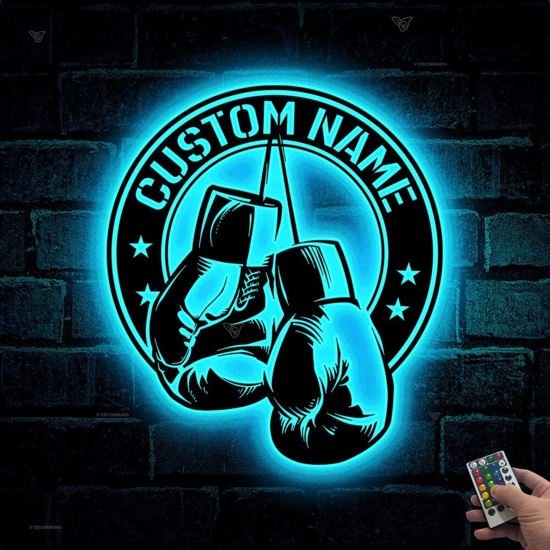 Custom Boxing Gloves Metal Sign With LED Light, Personalized Boxer Name ...