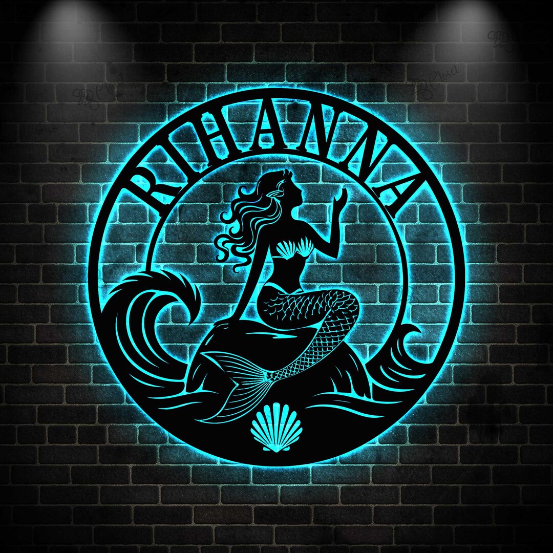 Personalized Mermaid Metal Sign With LED Light: Personalized Ocean Wall ...