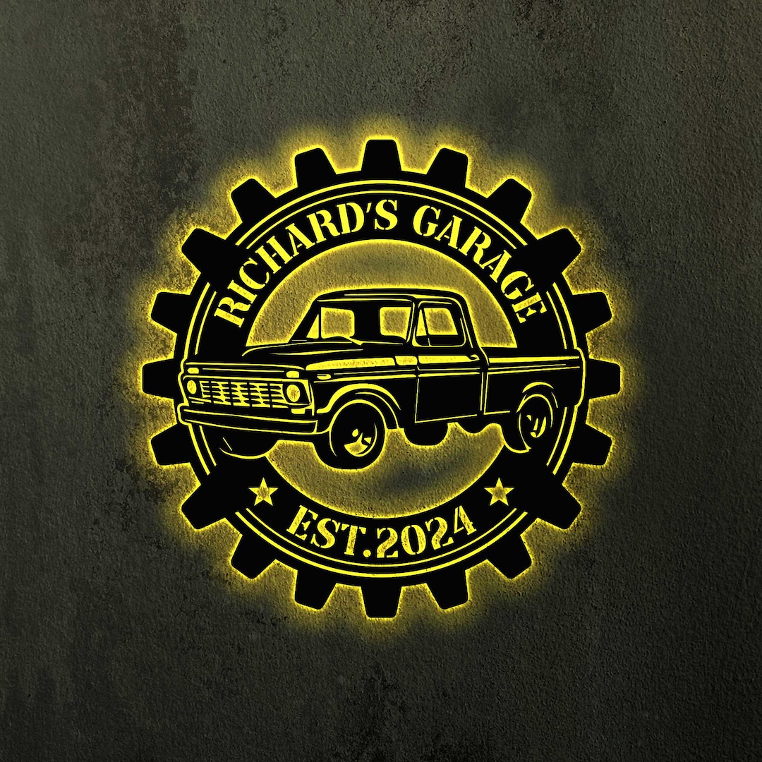 Custom Car Garage Metal Sign With LED Lights, Personalized Metal Car ...