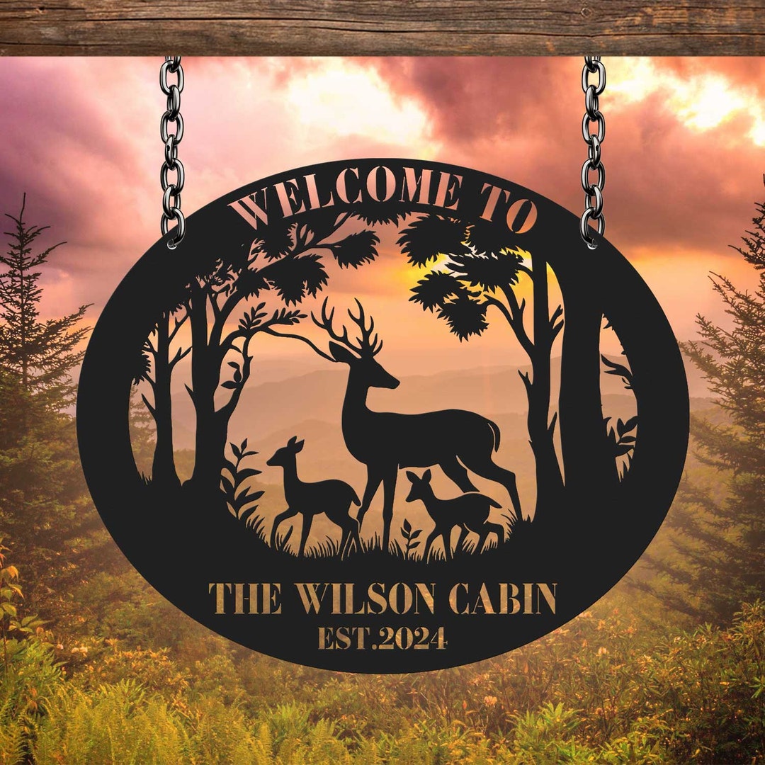 Custom Deer Outdoor Cabin Sign, Deer Forest Sign, Deer Hunter Gift ...
