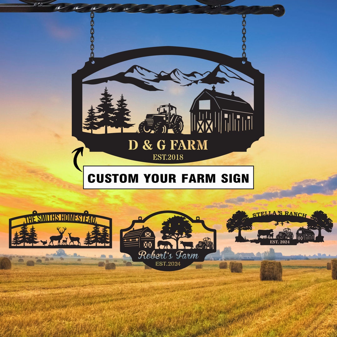 Custom Farmhouse Metal Sign, Personalized Your Farm Sign, Large Farm ...