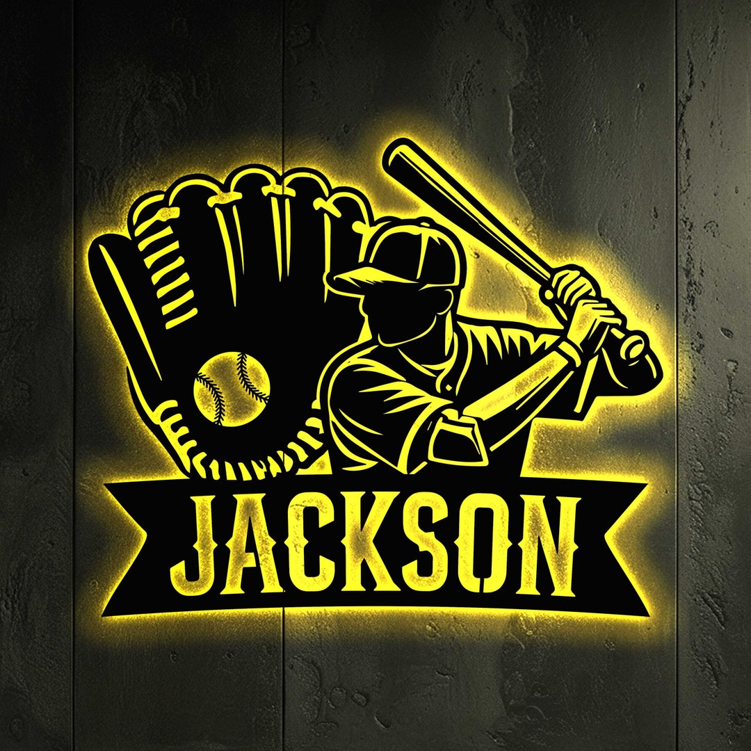 Custom Baseball Player Metal Sign With Led Lights, Softball Metal Sign ...