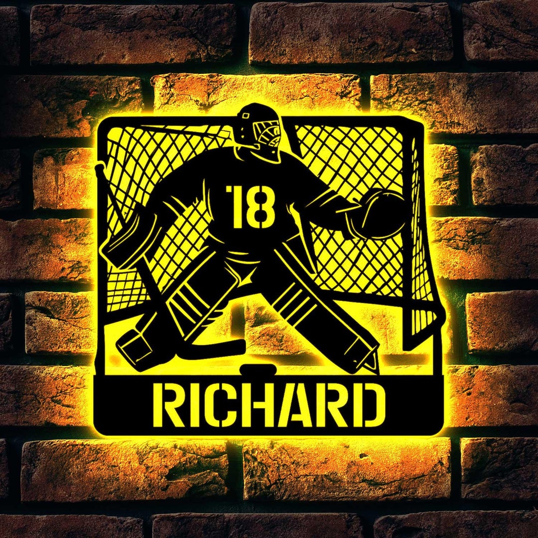 Custom Goalie Ice Hocey Metal Sign With Led Lights, Hockey Goalie Metal ...