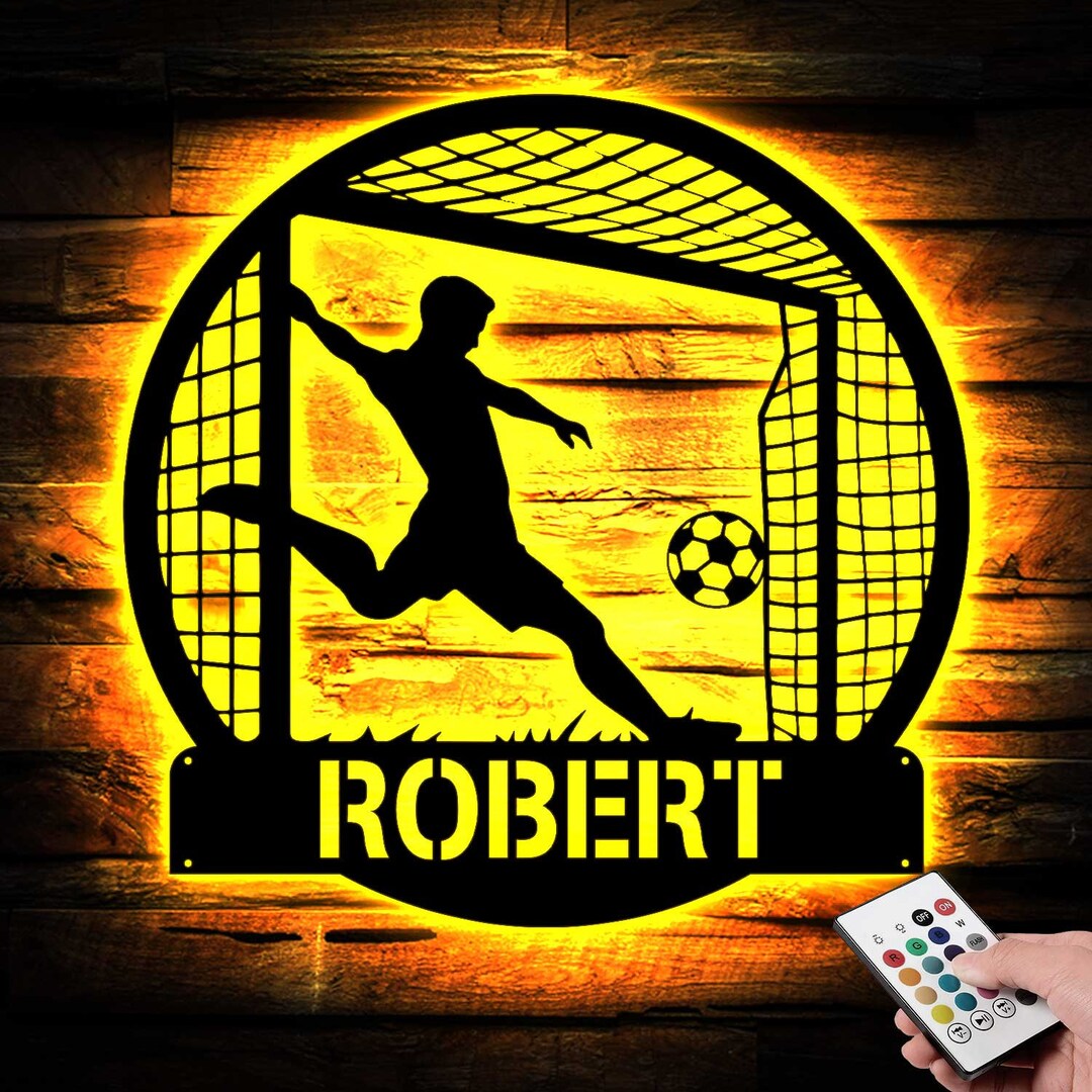 Custom Soccer Metal Sign With LED Light, Football Player Name Sign ...