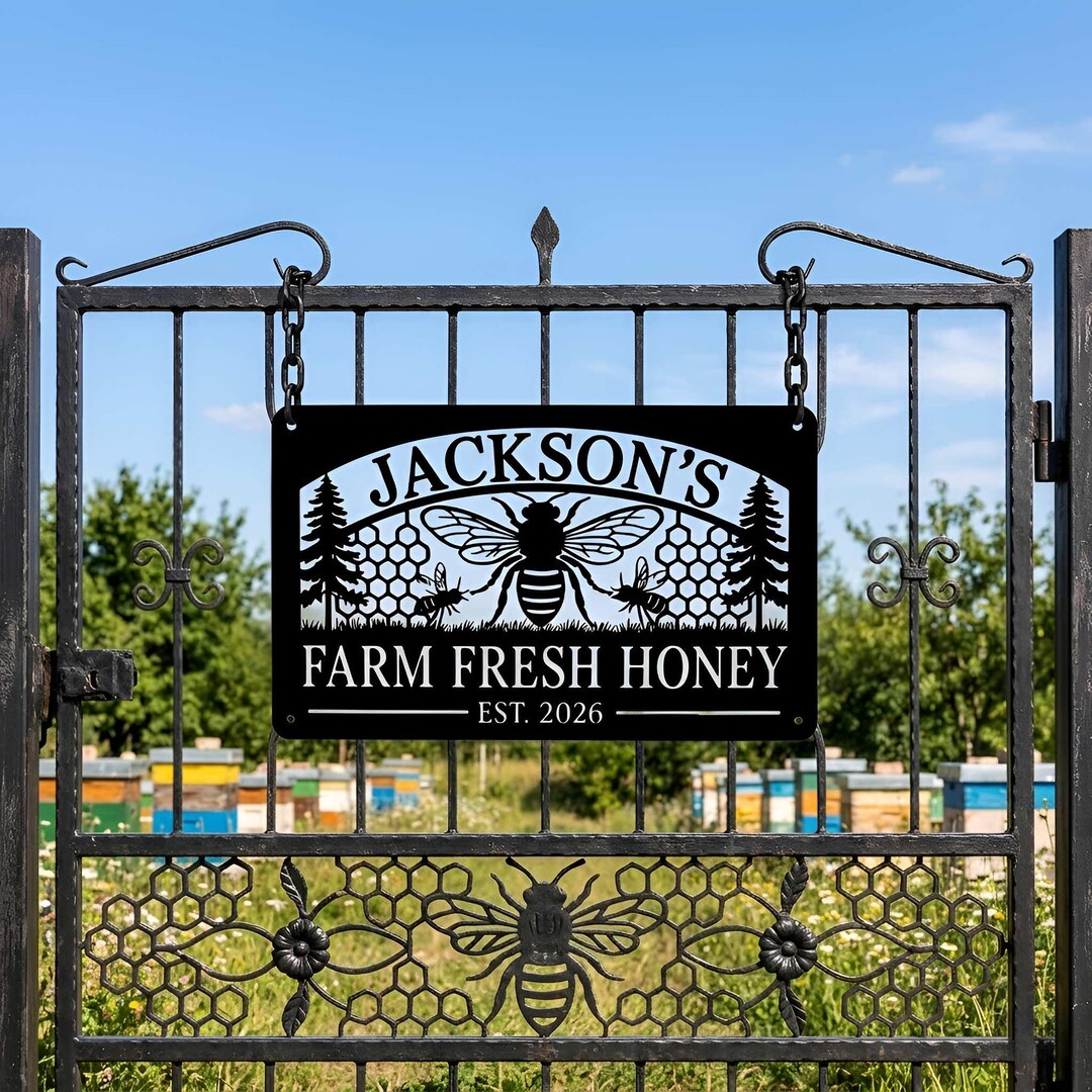 Personalized Farm Fresh Honey Sign, Custom Metal Bee Gate Sign, Apiary ...